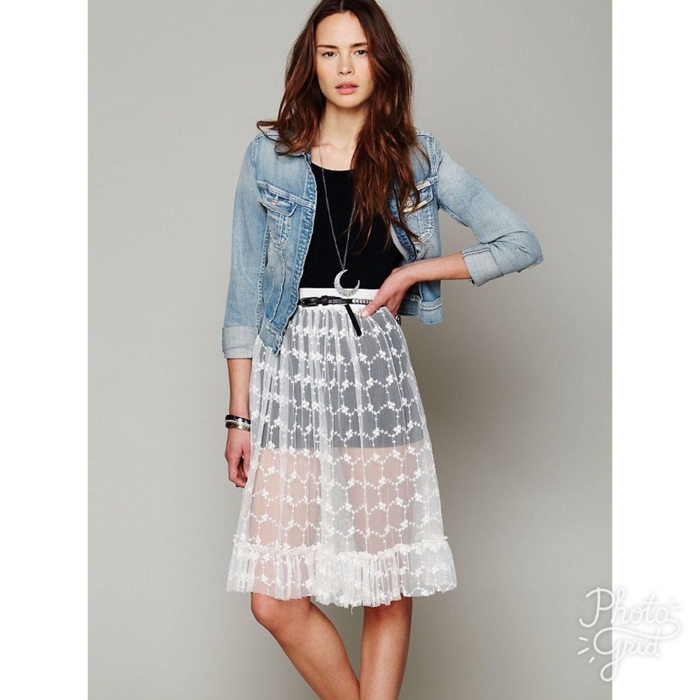 Free People Lace Connections Sheer Slip Skirt - Gem